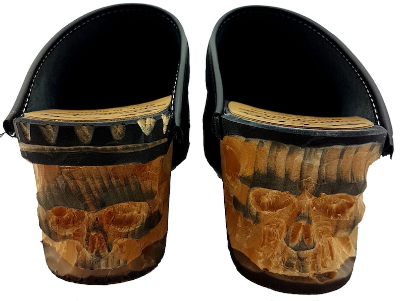 Original Sweden Clogs Oiled Leather Black With Carved 3 Dimensional ...