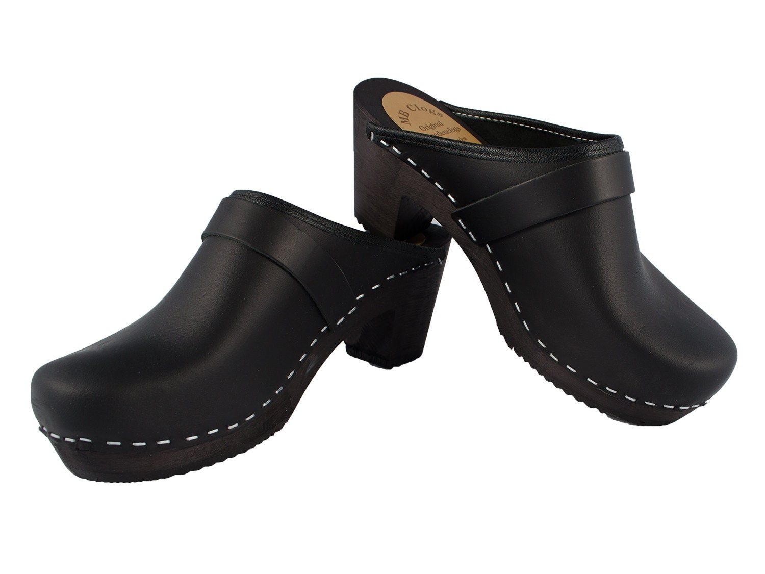 MB Clogs, Ladyclogs Fat Leather Clogs Black - Etsy