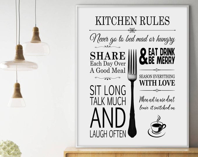 Kitchen Rules, Kitchen Sign, Kitchen Decor, Kitchen Rules Sign, Kitchen ...