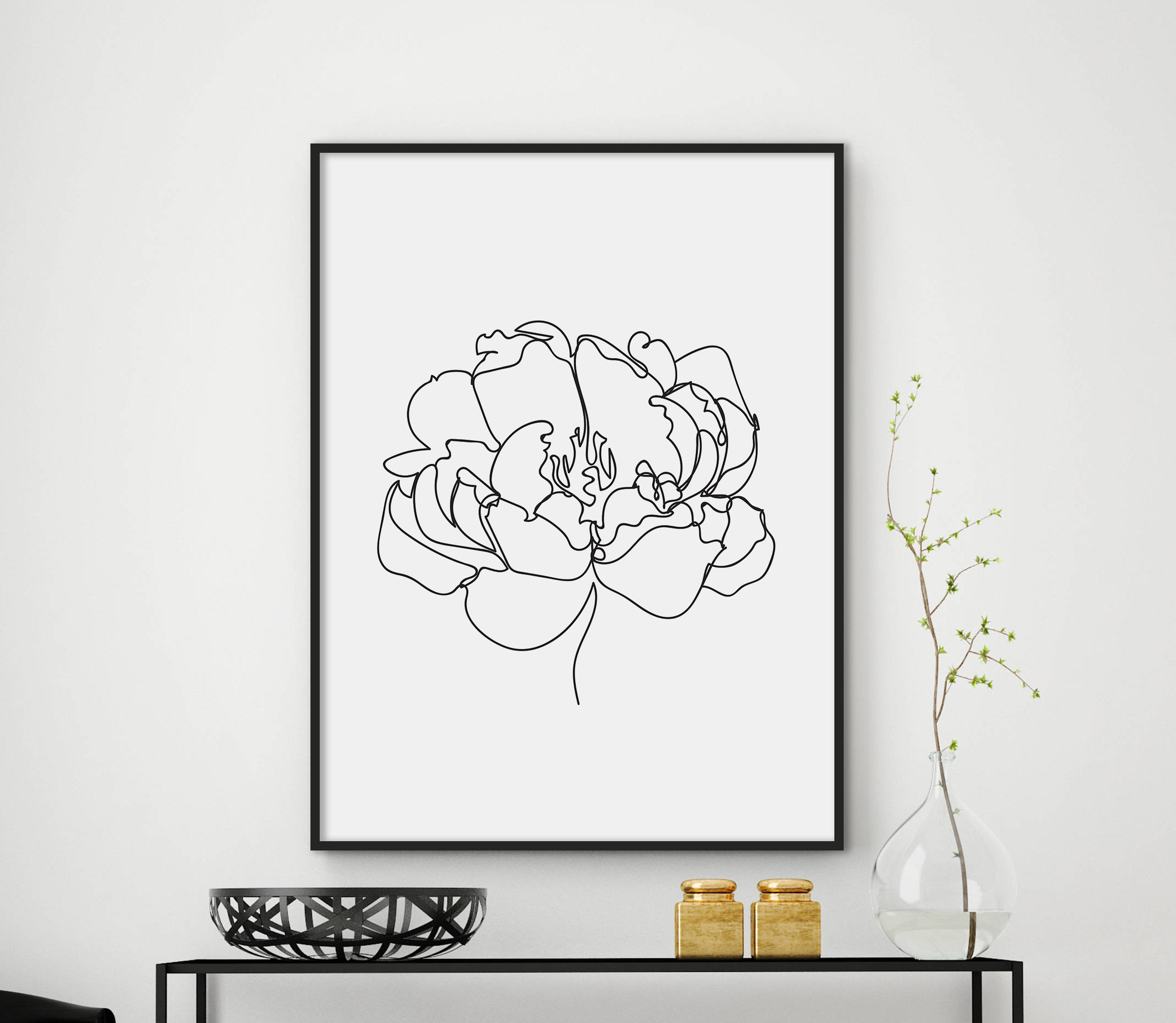 Peony line art one line art peony line drawing flower home | Etsy
