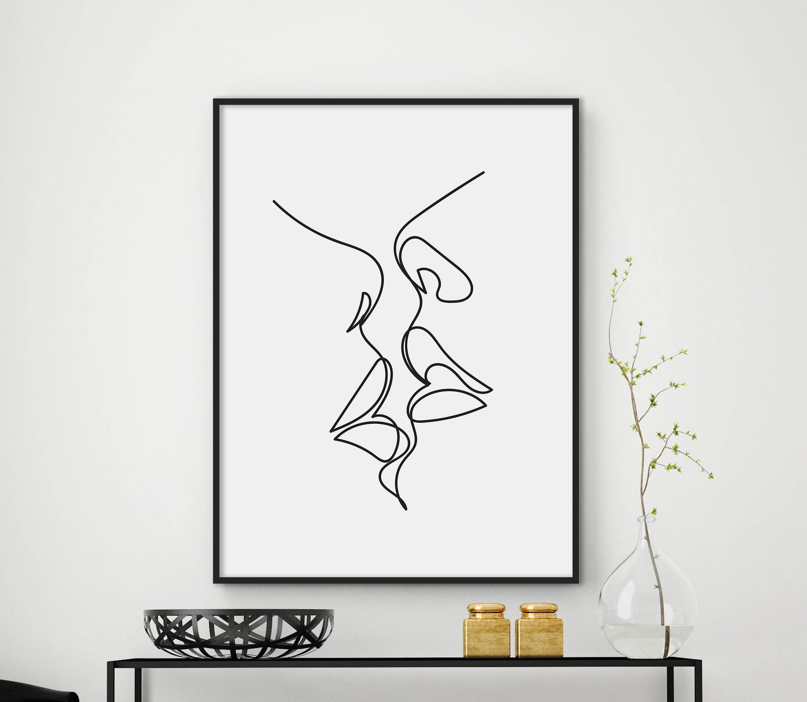 Kiss Wall Art One Line Art One Line Drawing Abstract Love | Etsy
