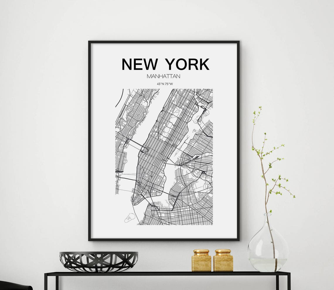 Sale New York Map Print New York Map United States City | Etsy