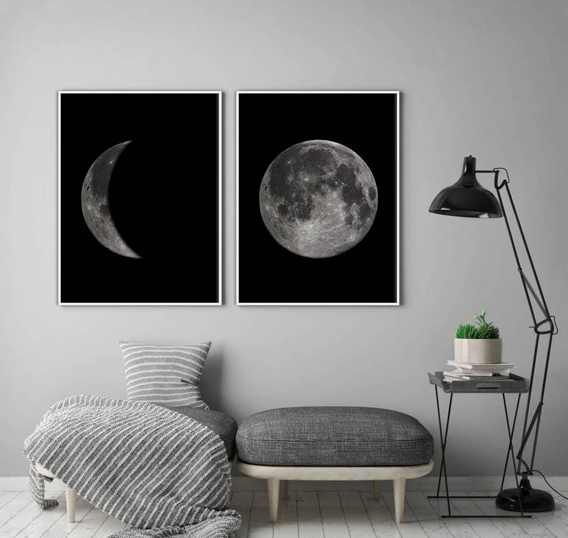 Moon Print Set Moon Phases Poster Large Moon Print Full - Etsy