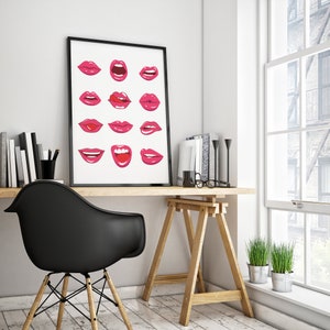 Lips Wall Art, Lips Print, Lips Poster, Fashion, Lips Picture, Red ...
