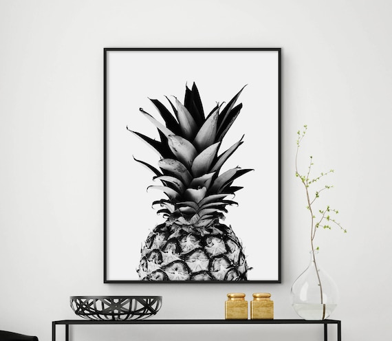 Ananas-Druck Obst Ananas Poster Wandkunst schwarz und weiß | Etsy