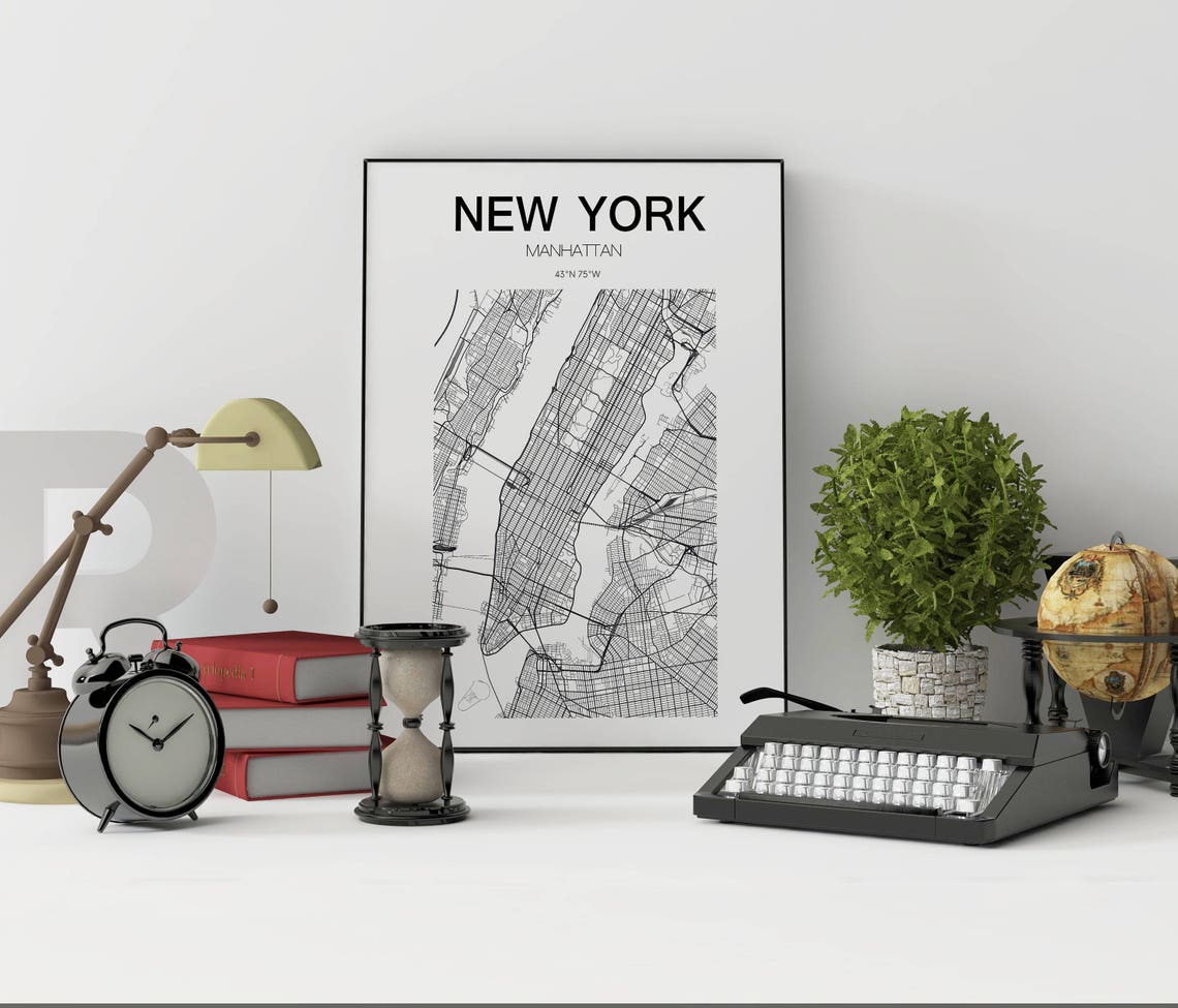 Sale New York Map Print New York Map United States City | Etsy
