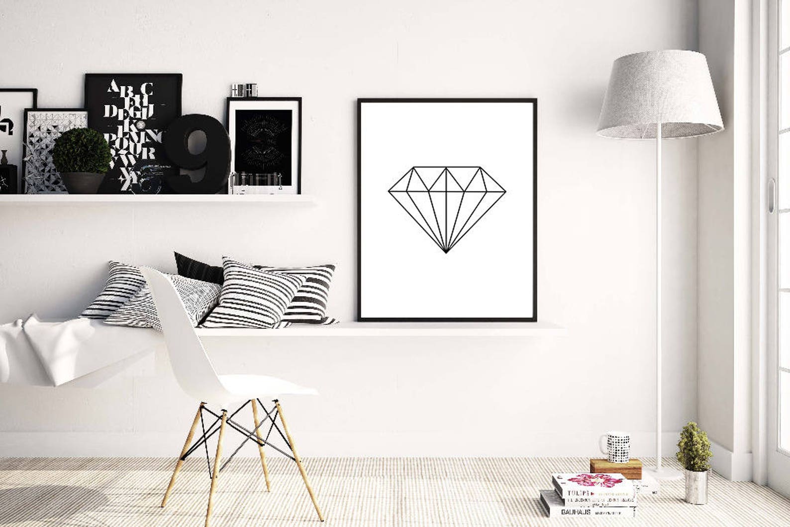 Diamond Print Scandinavian Poster Diamonds Black and White | Etsy