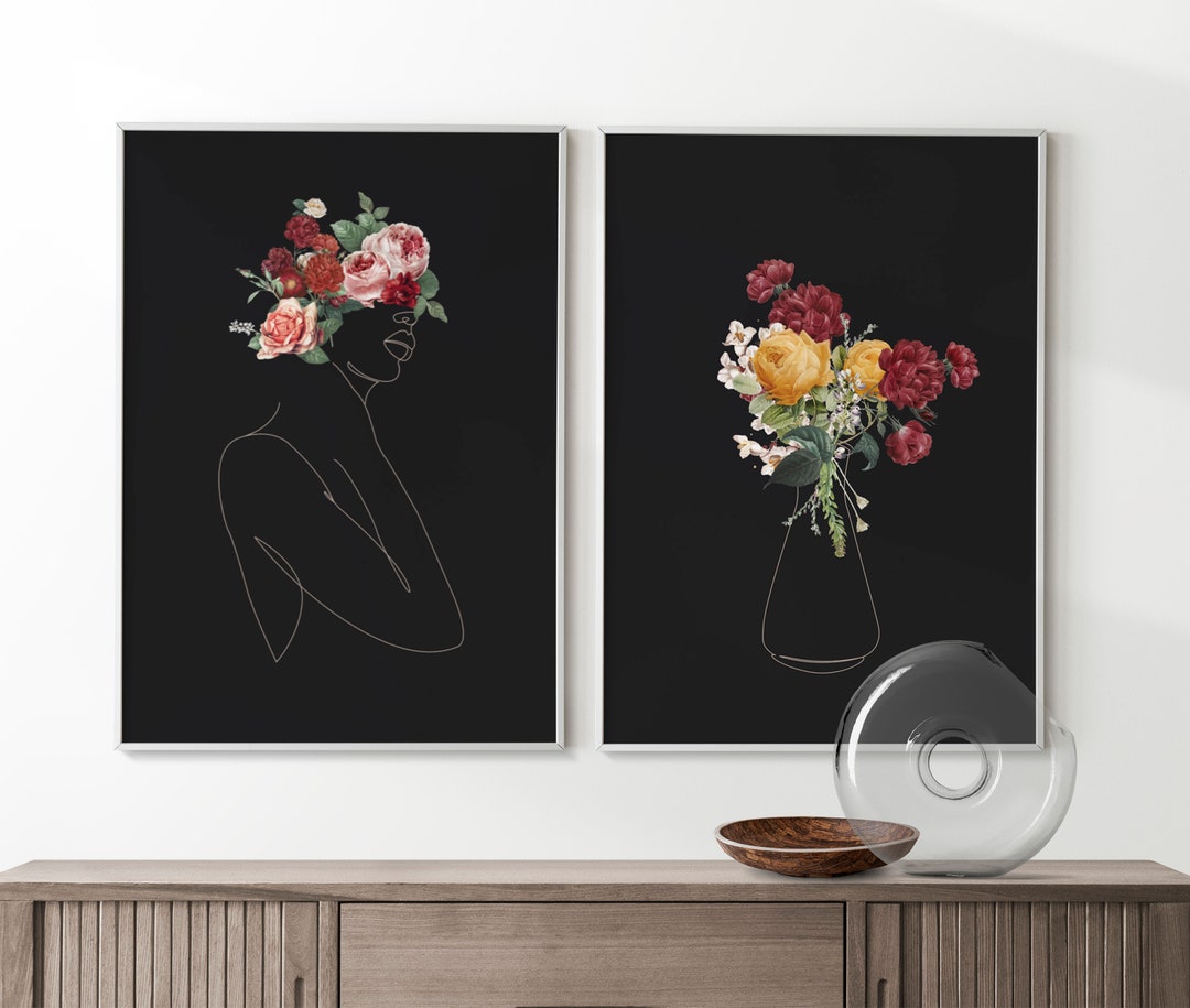 One Line Art Woman Set of 2 Prints, One Line Art, Wall Decor Living ...