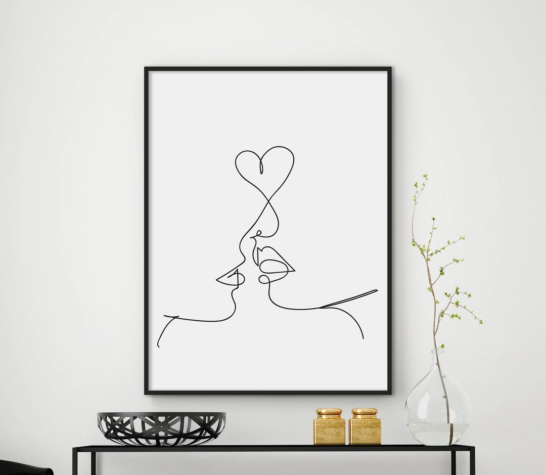 Kiss Print, Kiss Poster, One Line Art, One Line Drawing, One Line Print ...
