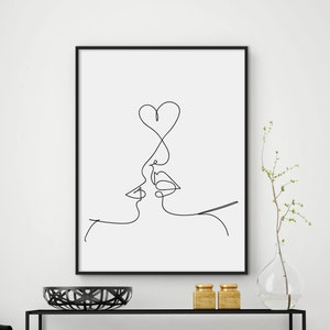Kiss Print, Kiss Poster, One Line Art, One Line Drawing, One Line Print ...