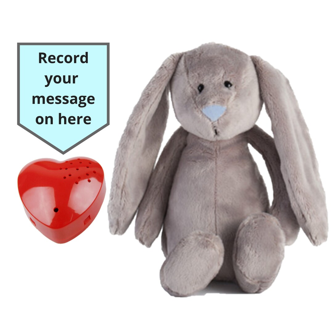Grey Flopsy Bunny Plush Teddy With 40 Second Voice Recorder Gift 16 ...