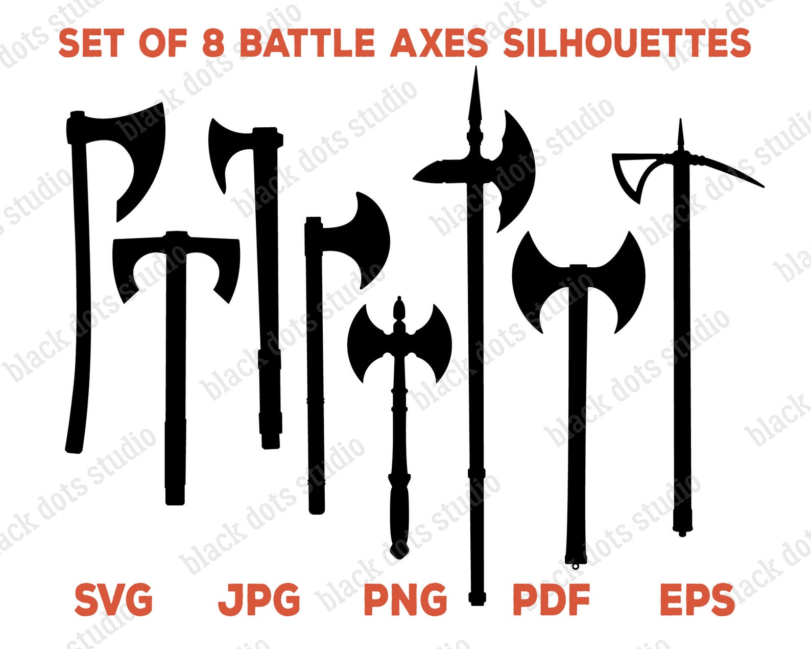 Set of Axes Silhouettes SVG, Eps, Pdf, Png, Jpg 8 Ancient Axes Vector ...