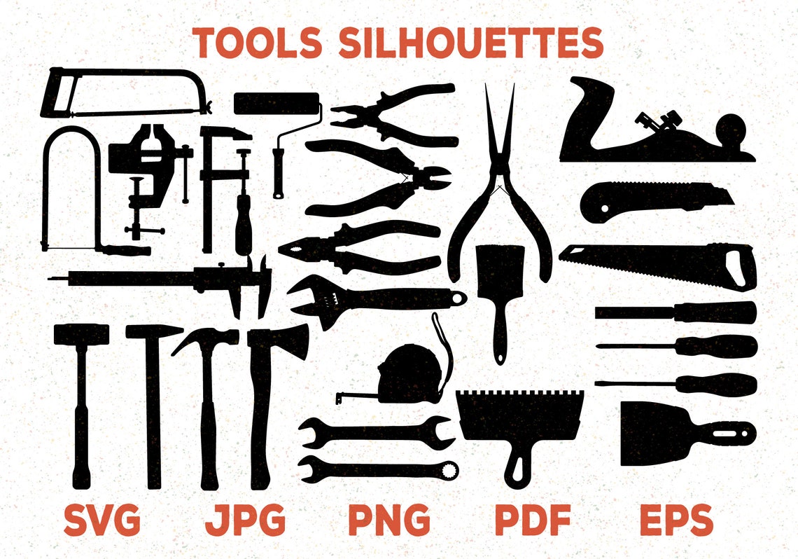 Set of Hand Tools Silhouettes SVG, Eps, Pdf, Png, Jpg - Vector Tools ...