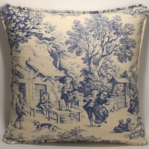 Set of 2 18 Blue Toile Throw Pillows, Blue Cream French Country Toile ...