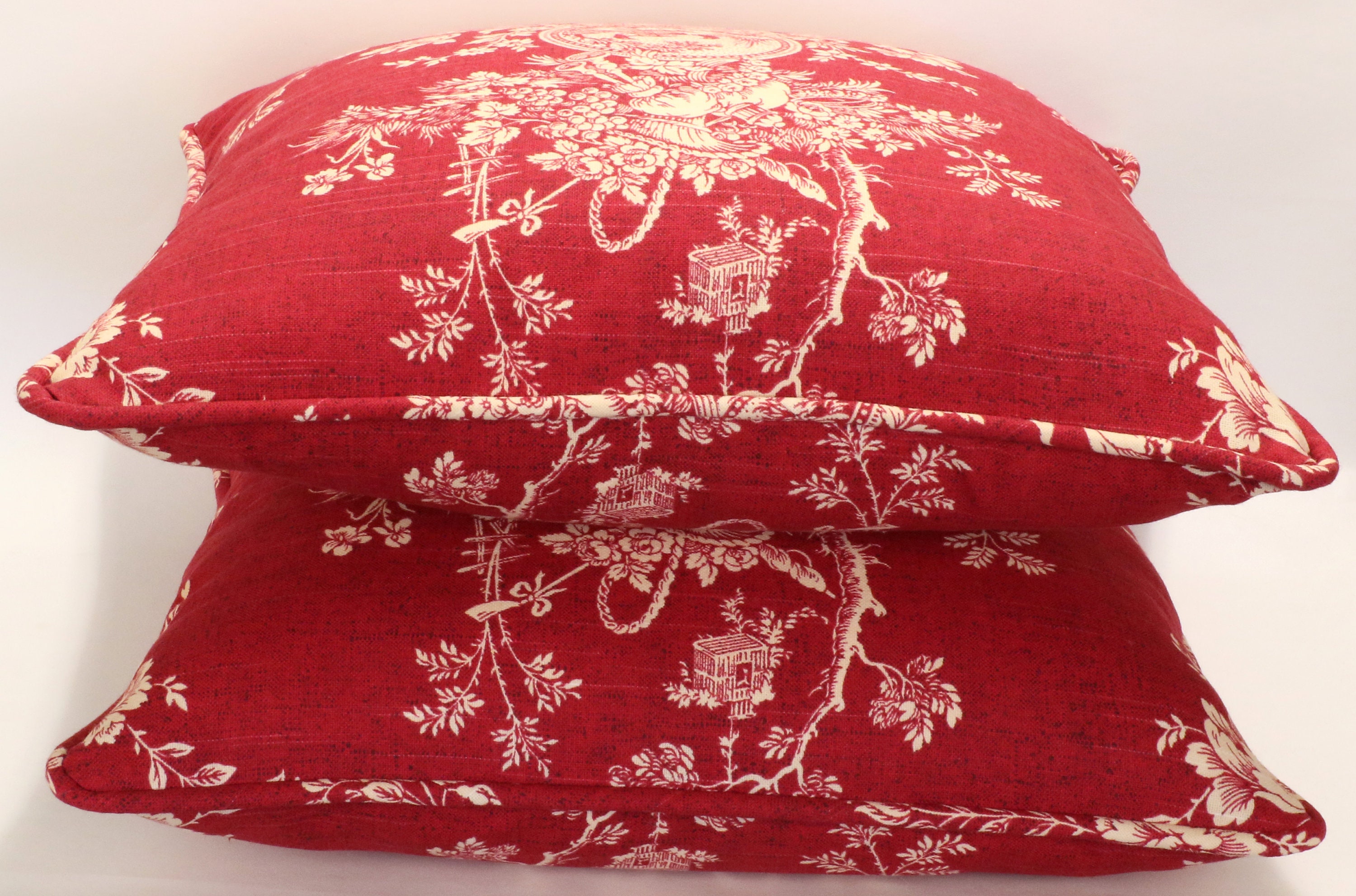 Set of 2 18 Red Bird Toile Throw Pillow Covers Waverly - Etsy