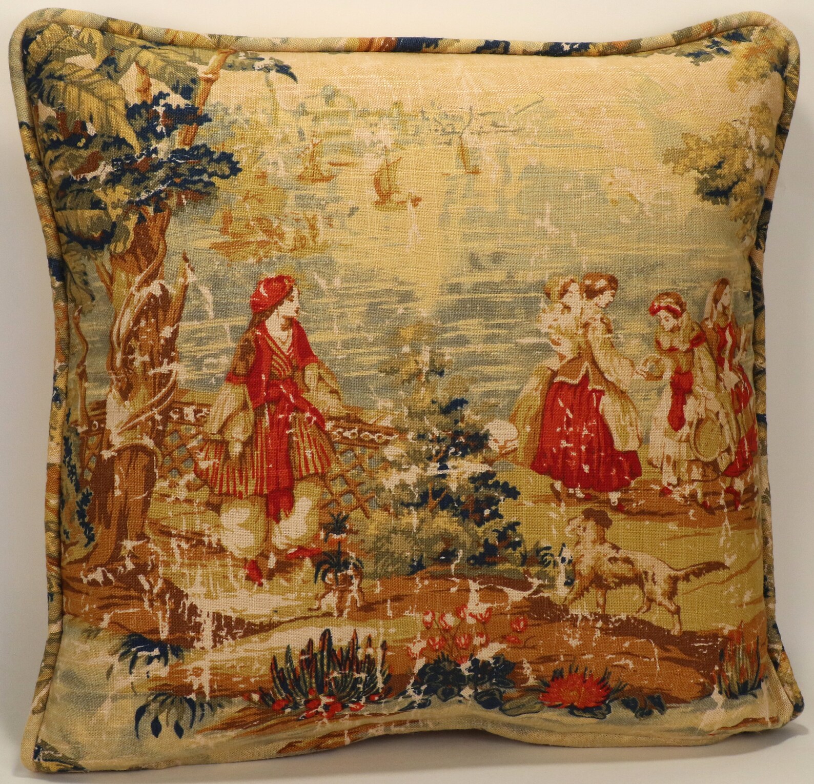 Set of 2 18" French Country Throw Pillows, Bosporus Antique Red Green ...