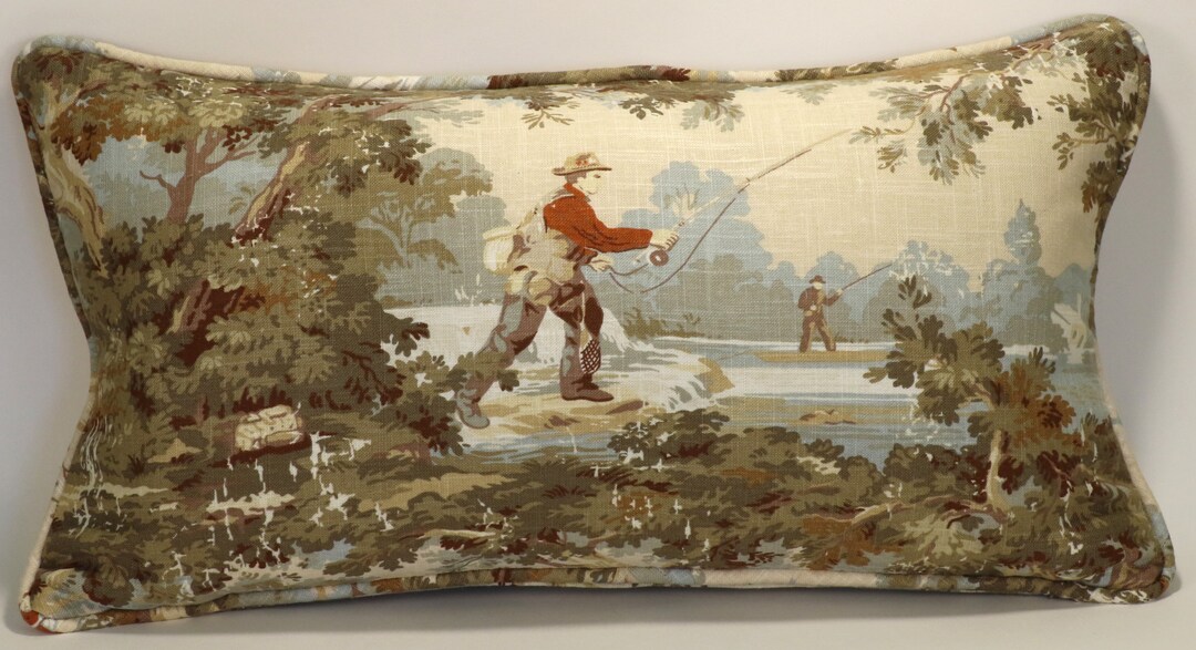 One 14 by 26 Fly Fishing Throw Pillow Cover, Avondale Fly Fishermen Tan ...