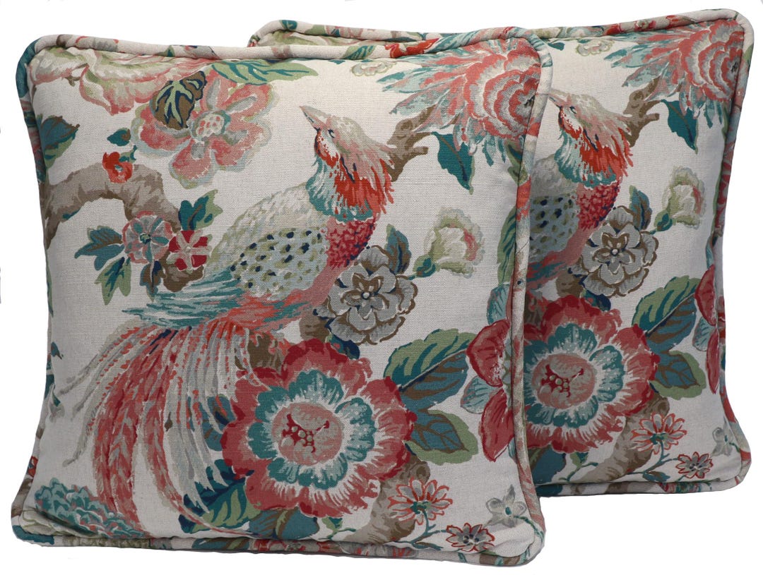 Set of 2 18" Light Tan Pheasant Bird and Floral Decorative Throw Pillow ...