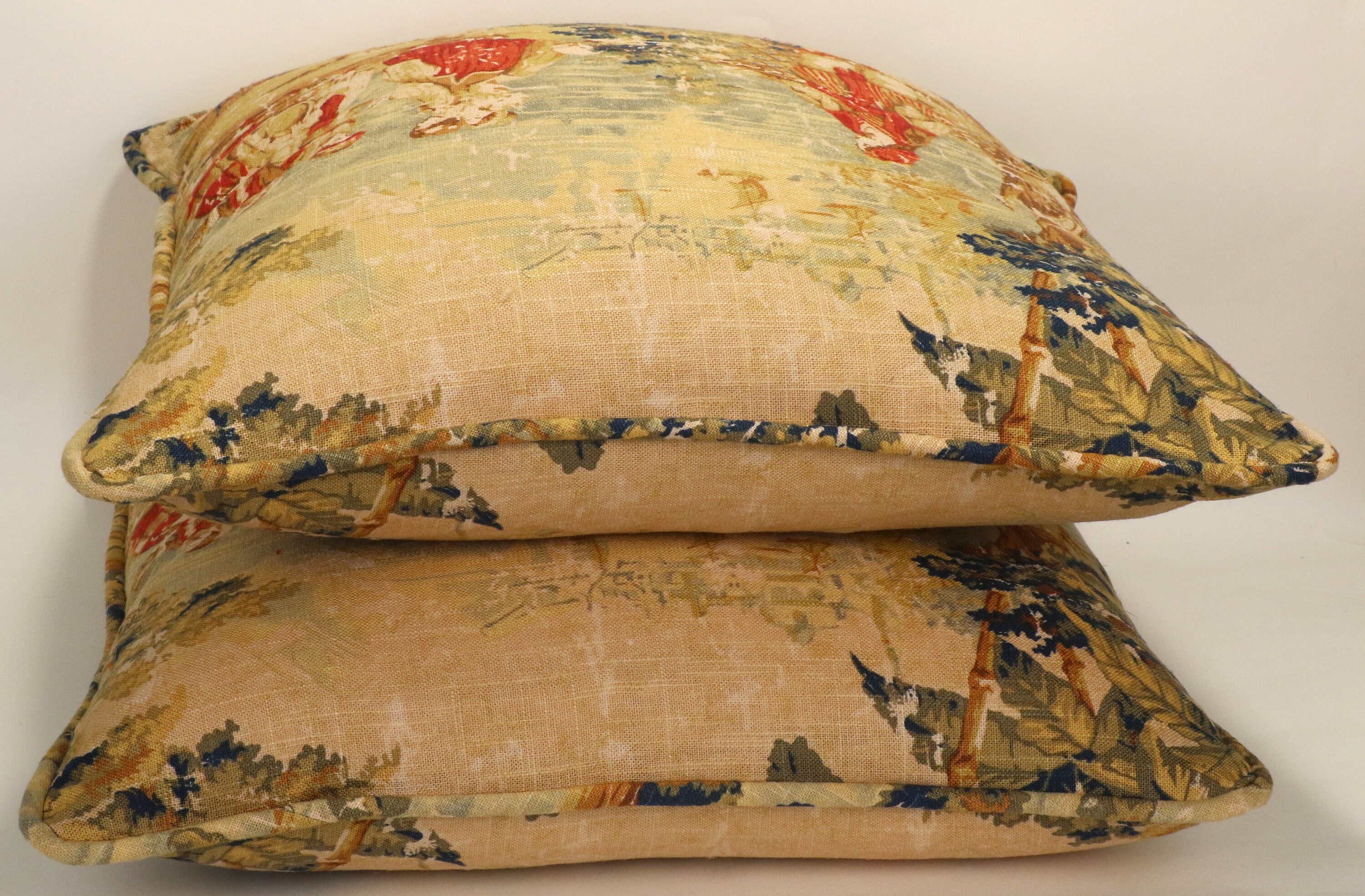 Set of 2 18" French Country Throw Pillows, Bosporus Antique Red Green ...