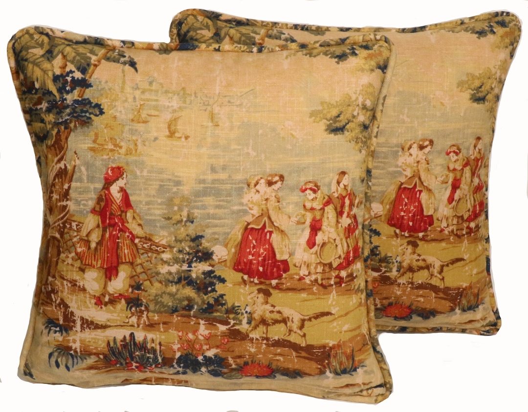 Set of 2 18" French Country Throw Pillow Covers, Bosporus Antique Red ...