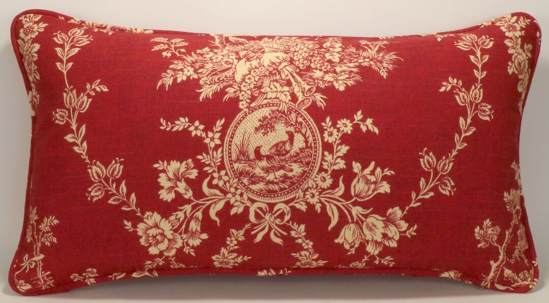One 14 by 26 Red Bird Toile Throw Pillow Cover, Waverly Country House ...