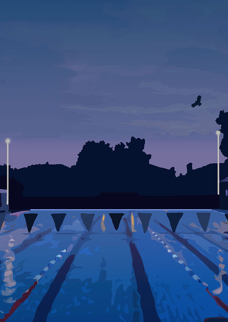 Nightswimming Art Print/poster, London Fields Lido, London. Travel ...