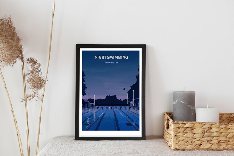 Nightswimming Art Print/poster, London Fields Lido, London. Travel ...