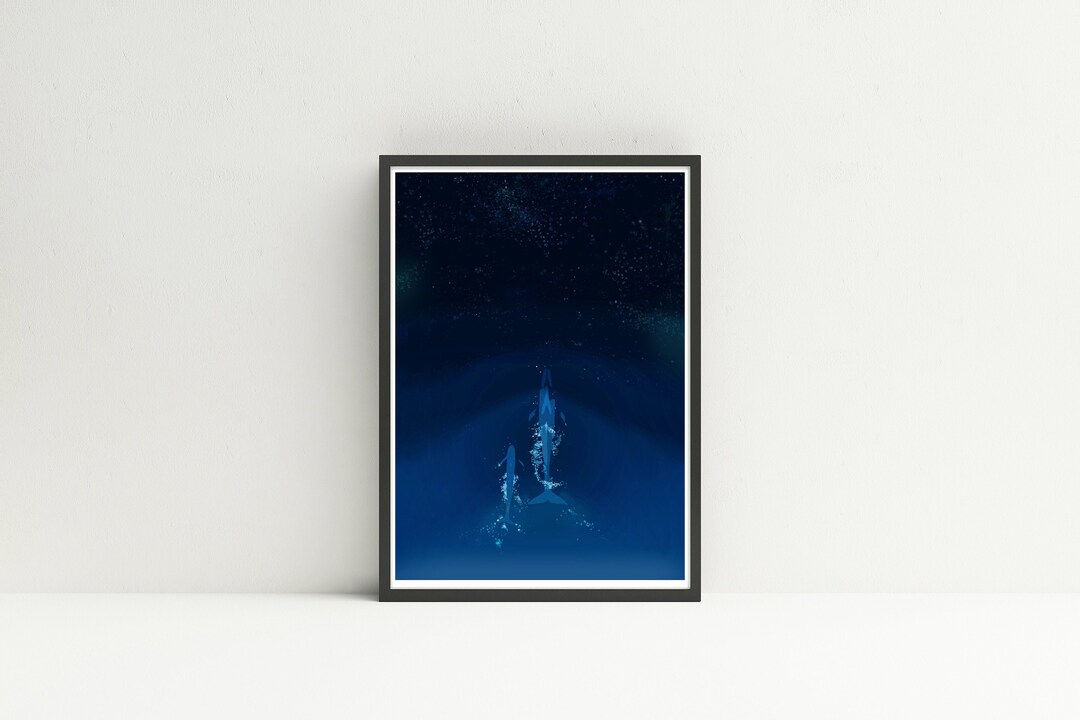 Art Print/poster of Blue Whales at Night // Nature Print // Ocean Print ...