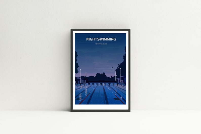 Nightswimming Art Print/poster, London Fields Lido, London. Travel ...
