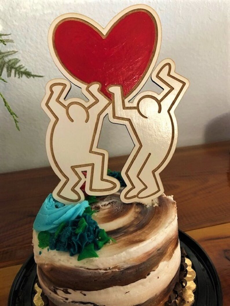 Heart Cake Toppers Red Heart Cake Topper Keith Haring - Etsy