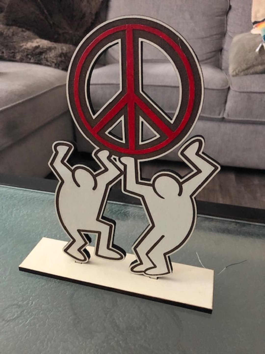 Keith Haring Inspired Peace Sculpture, Peace Sign Wood Table Art, Peace ...