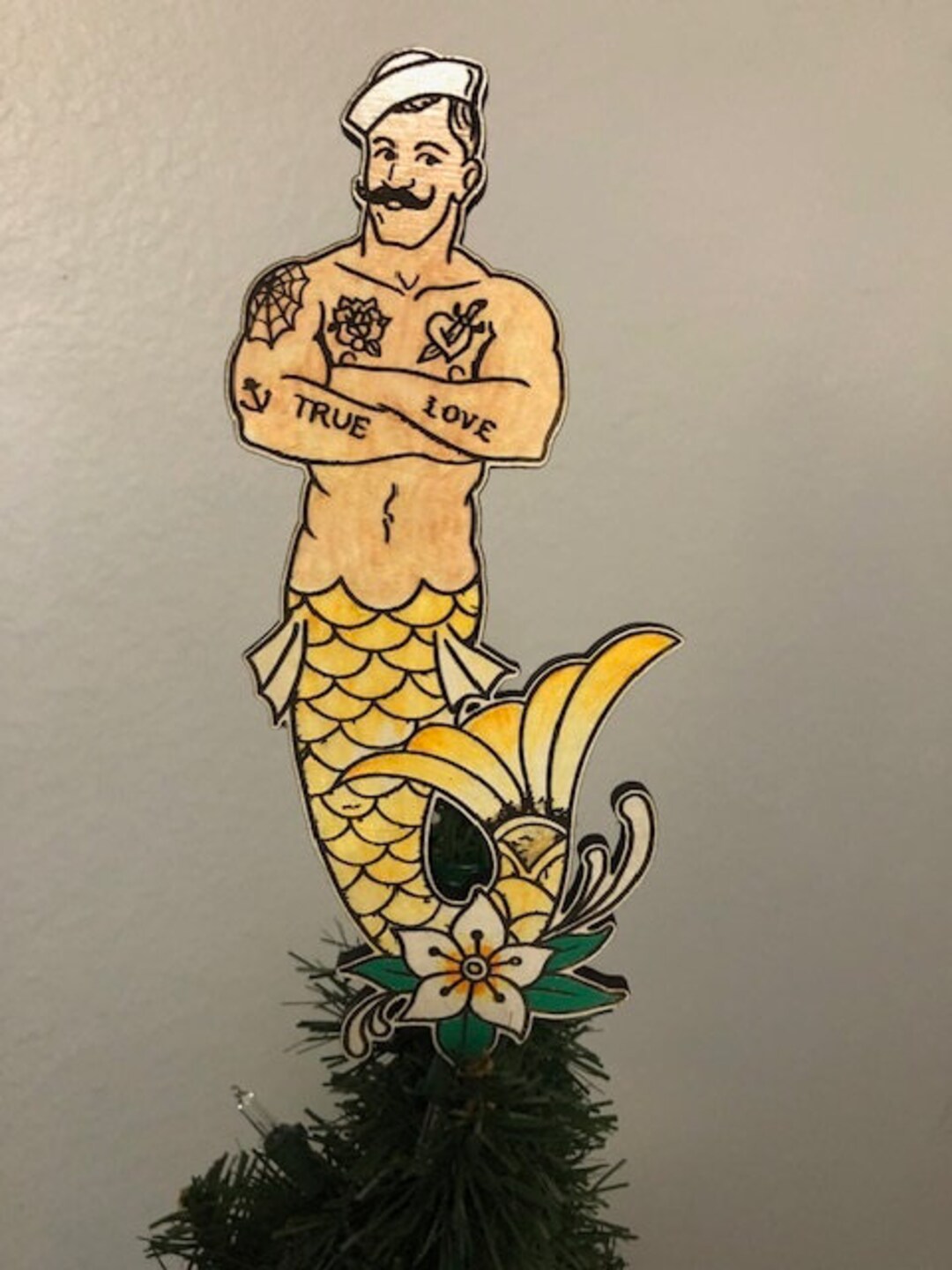 Tattooed Merman Tree Topper, Male Mermaid Tree Topper, Merman Christmas ...
