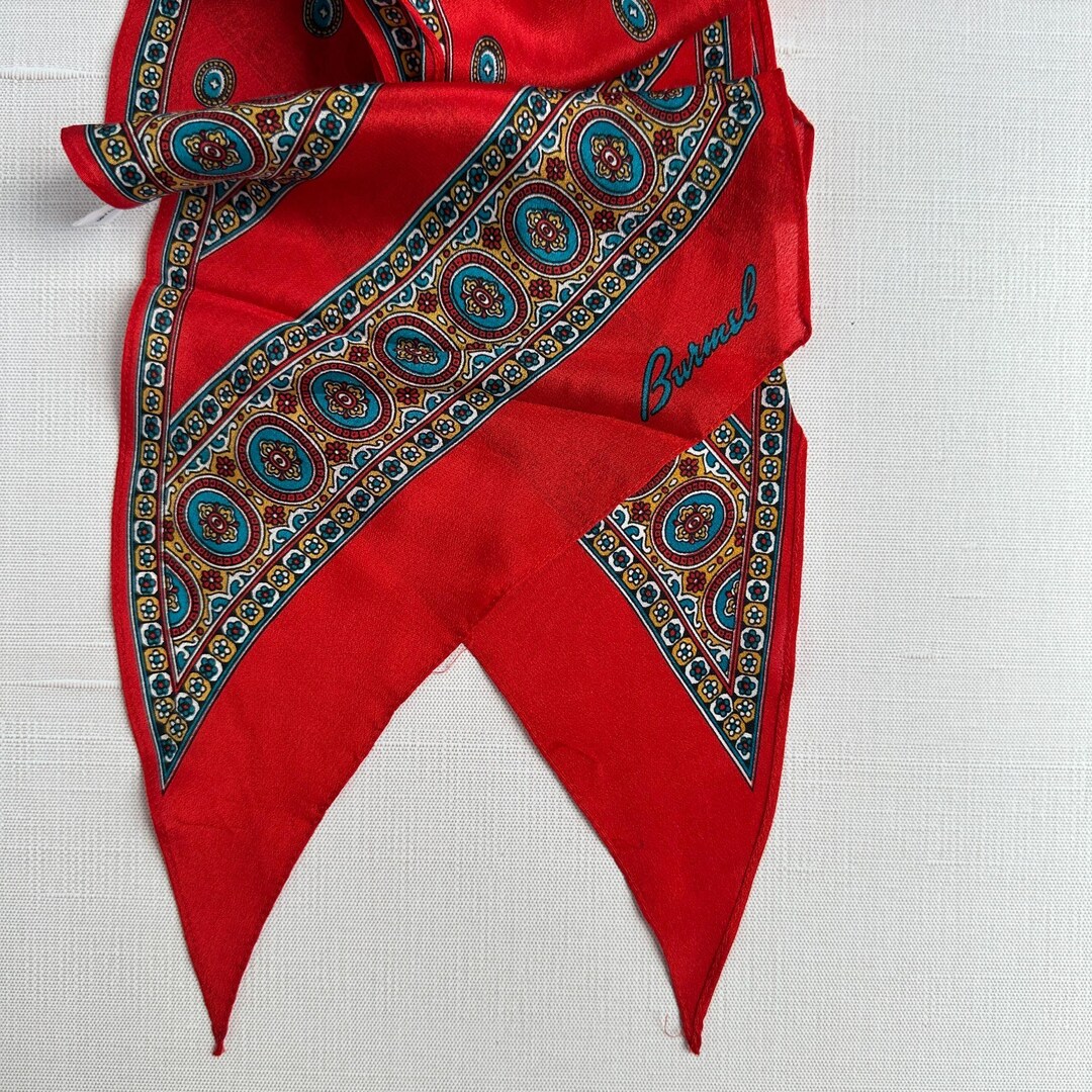 Vintage Burmel Silk Skinny Scarf: Red Gold Geometric Print, 1960s Retro ...