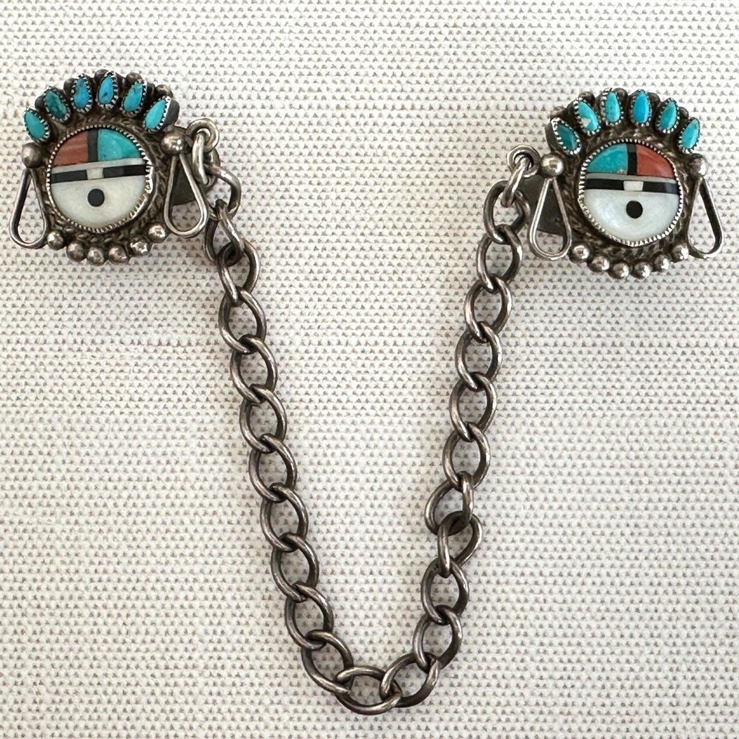 Native American Zuni Roger Cellicion Sunface Sweater Clip, Sterling ...