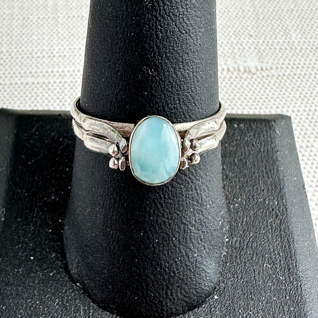 Larimar and Amber Flip Ring Sterling Silver Size 9 1/2, Reversible Two ...