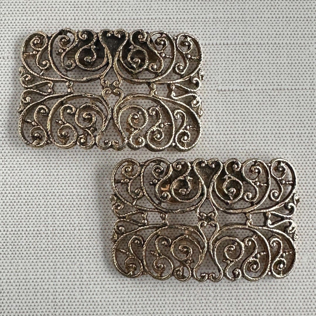 Victorian Revival Openwork Filigree Shoe Clips Pair Goldtone Scroll ...