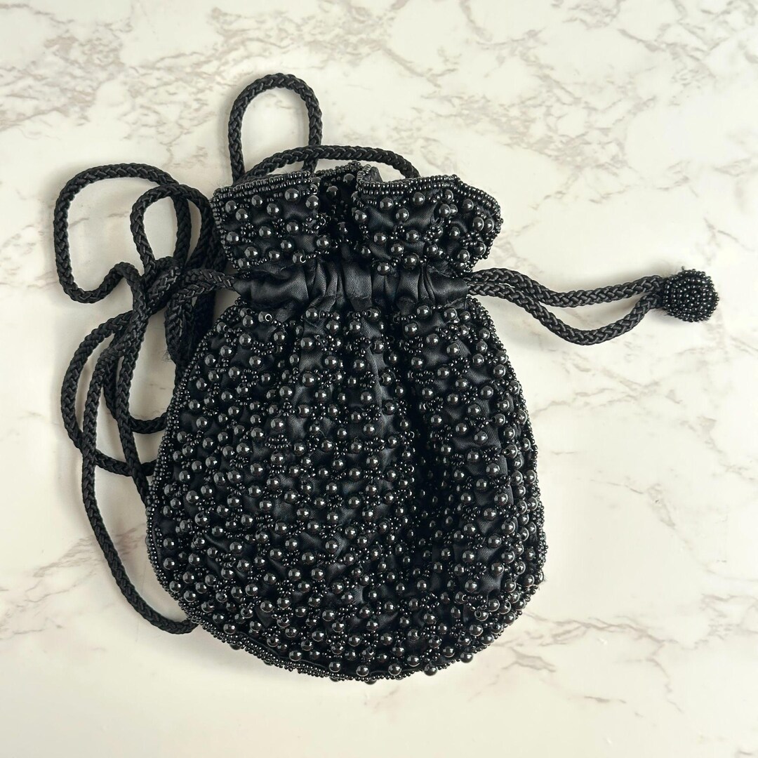 La Regale Ltd. Black Beaded Drawstring Evening Bag - Etsy