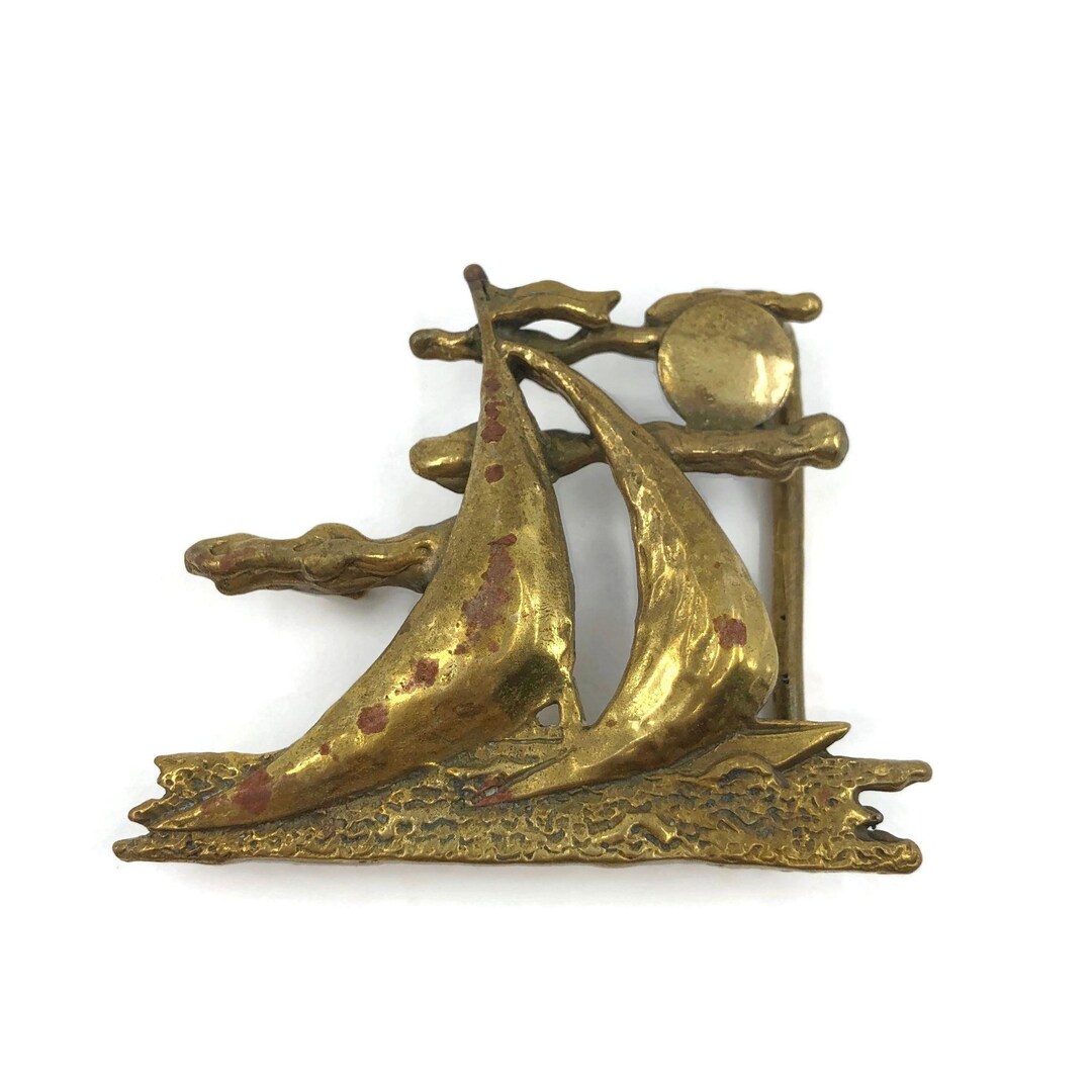 Vintage 1977 Ivar Hyden Sailboat Brass Belt Buckle: Nautical Accessory ...
