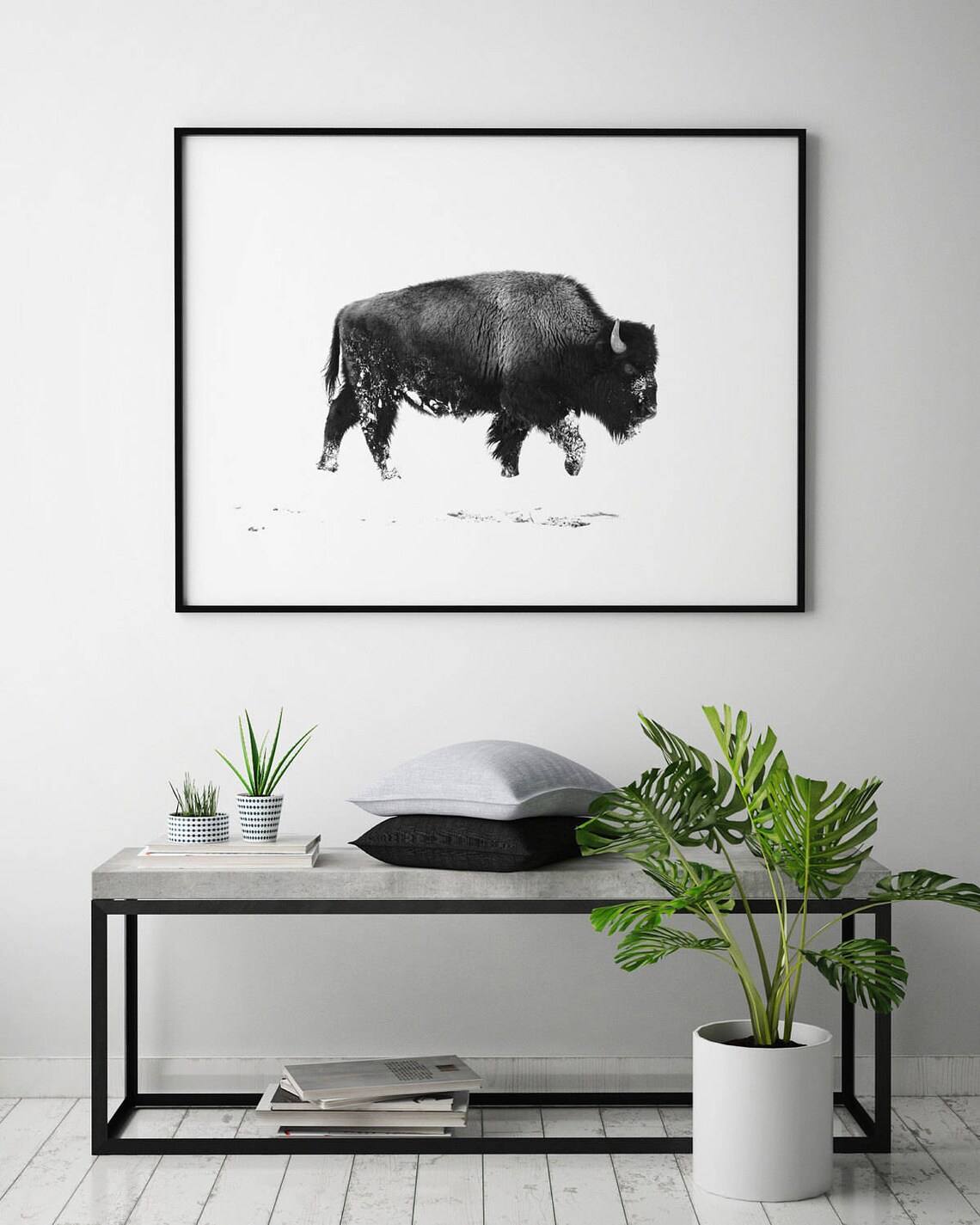 Bison Print Bison Poster Bison in Snow Animal Art | Etsy
