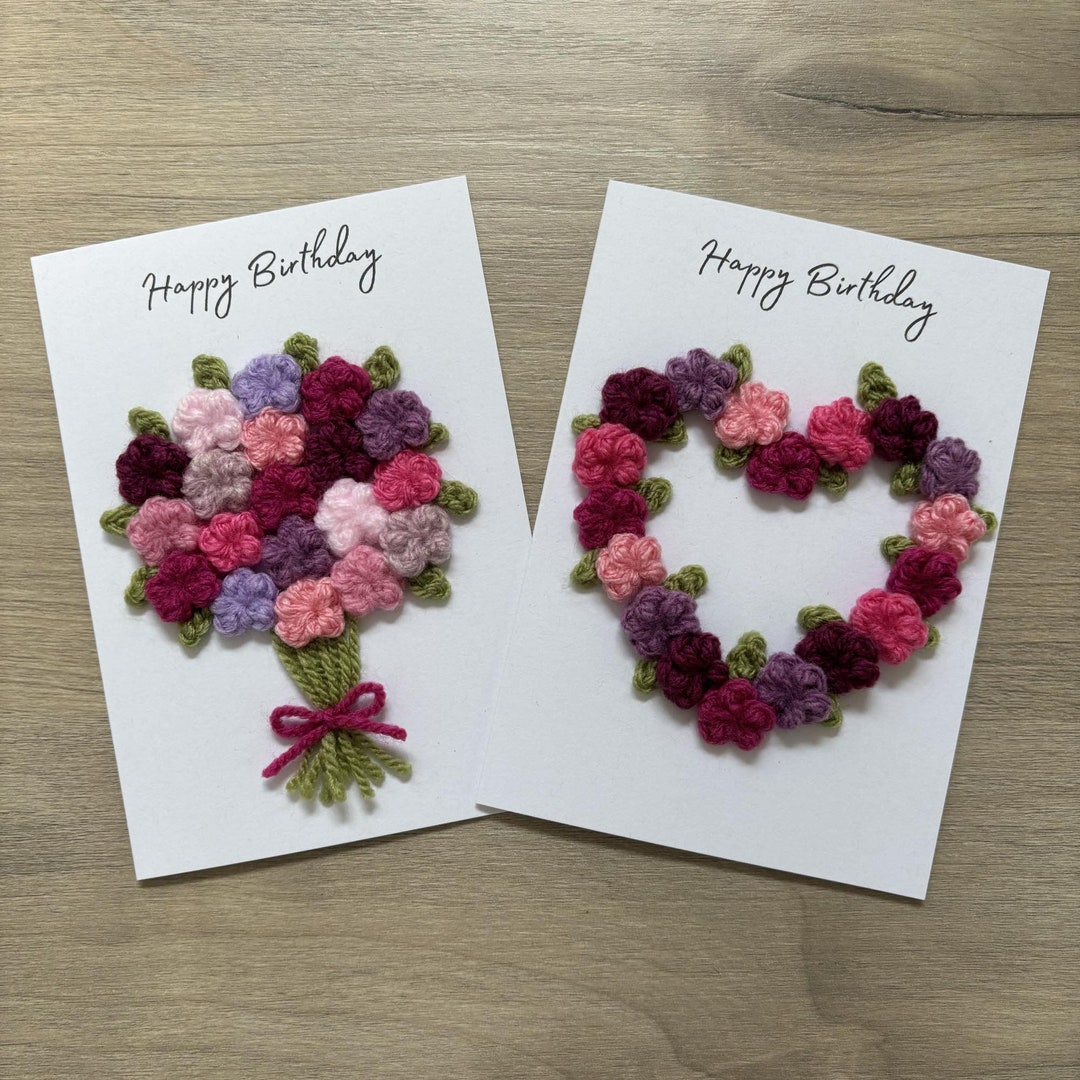 Crochet Floral Happy Birthday Card - Personalisation Optional - 100% ...