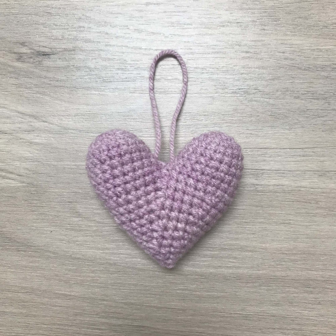 Crochet Mauve Heart Hanging Decoration, Purple Heart, Hanging Heart ...