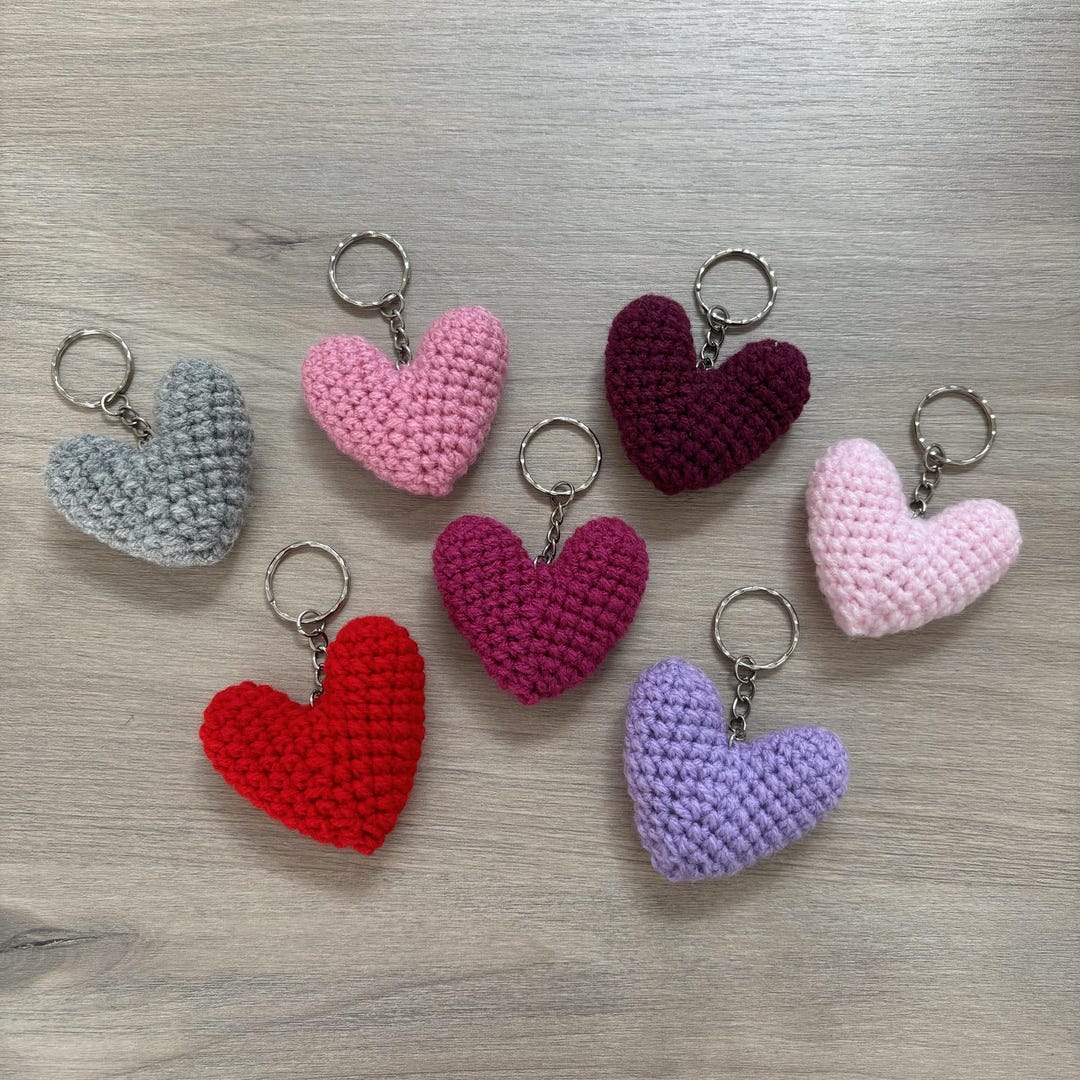 Crochet Heart Keyring, Heart Keyring, Crochet Keyring, Pink Heart ...