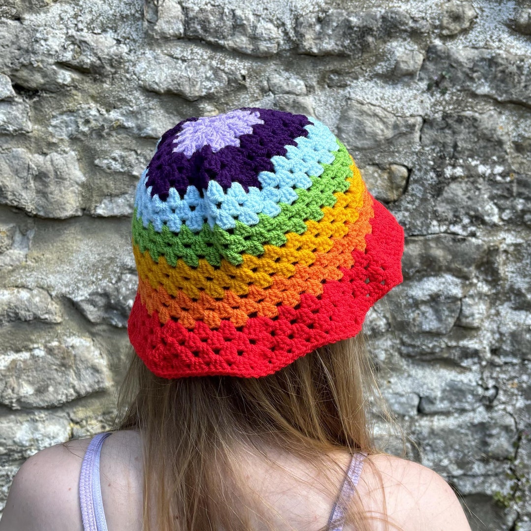 Crochet Granny Stitch Rainbow Bucket Hat, Rainbow Hat, Rainbow Festival ...