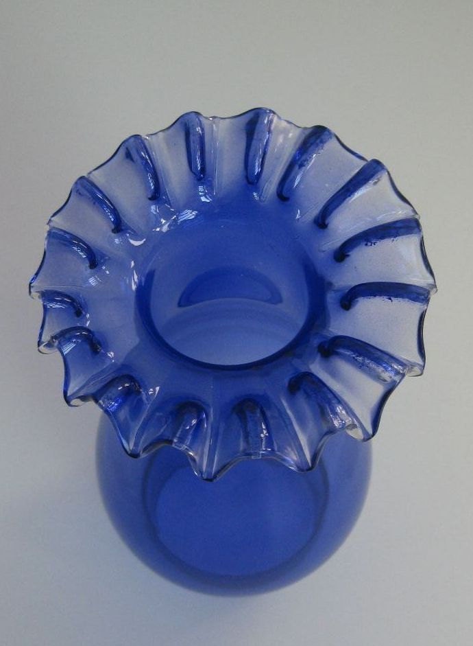 COBALT BLUE Glass Frill Top Chimney for Oil / Electric Lamps (base 2 5/ ...