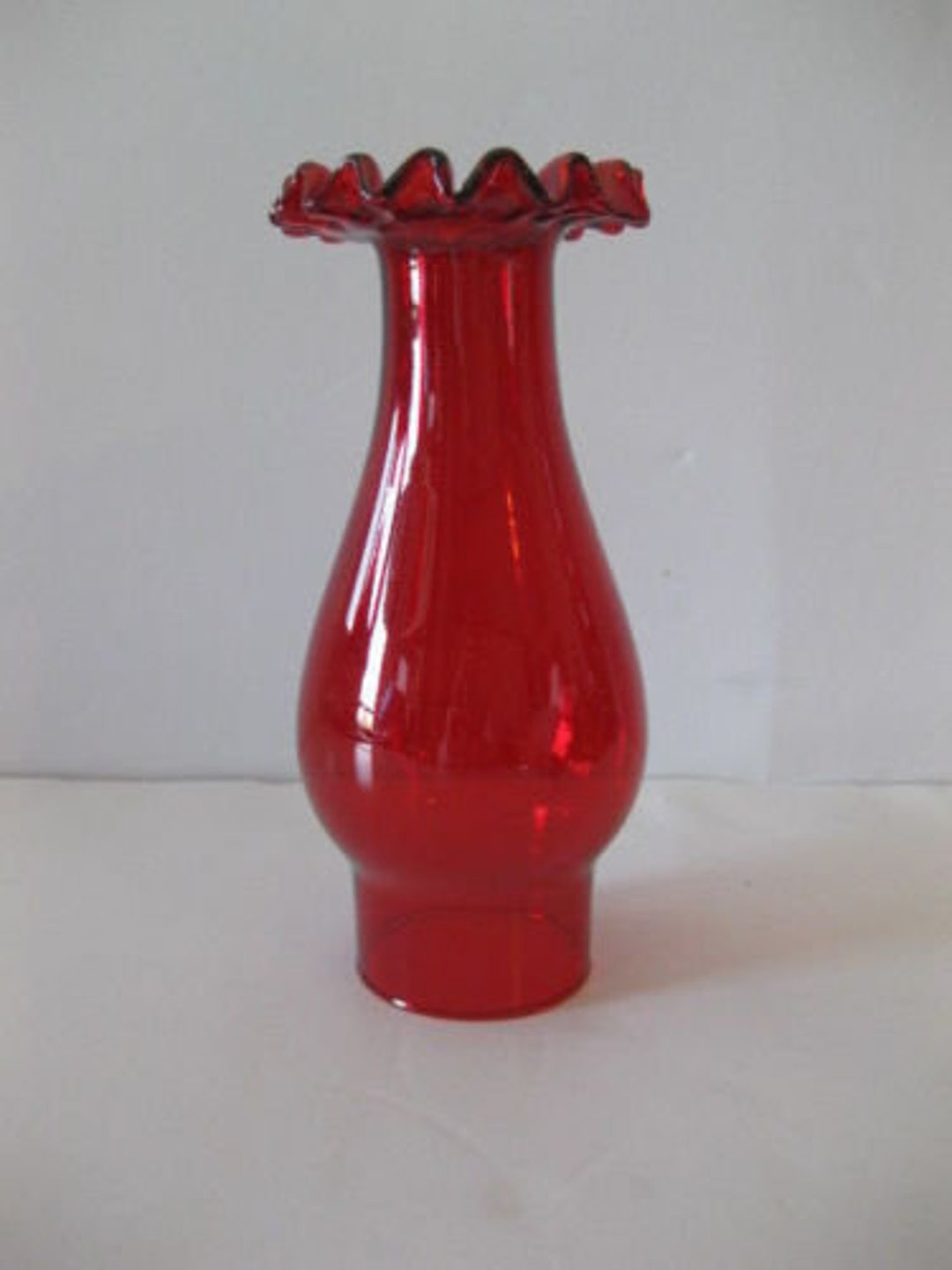 RUBY RED Glass Frill Top Chimney Electric / Oil Lamps (2 1/2" Fitter ...