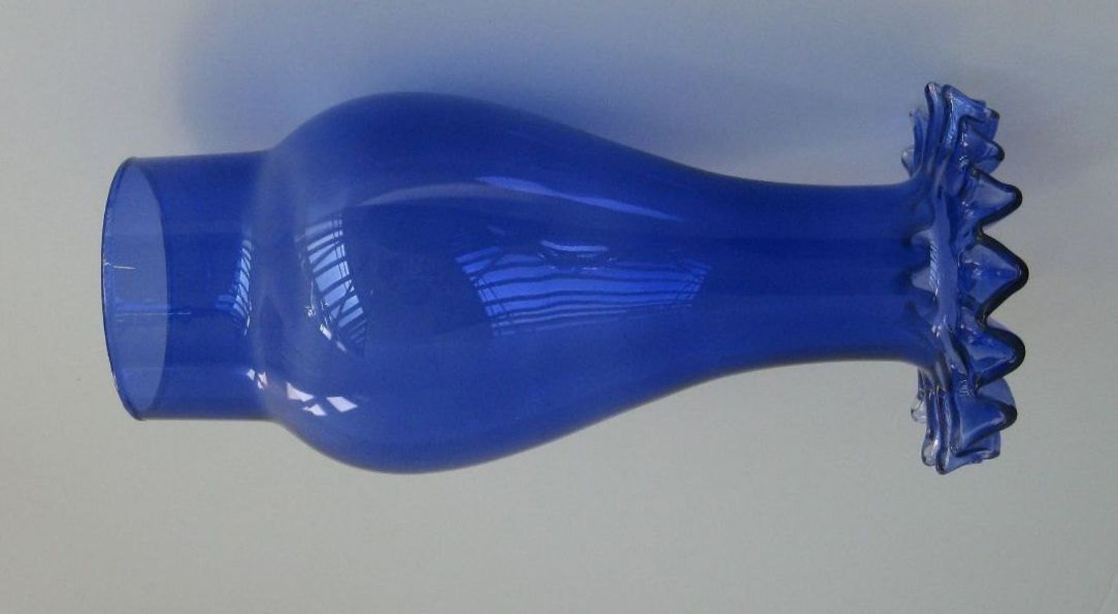 COBALT BLUE Glass Frill Top Chimney for Oil / Electric Lamps (base 2 5/ ...
