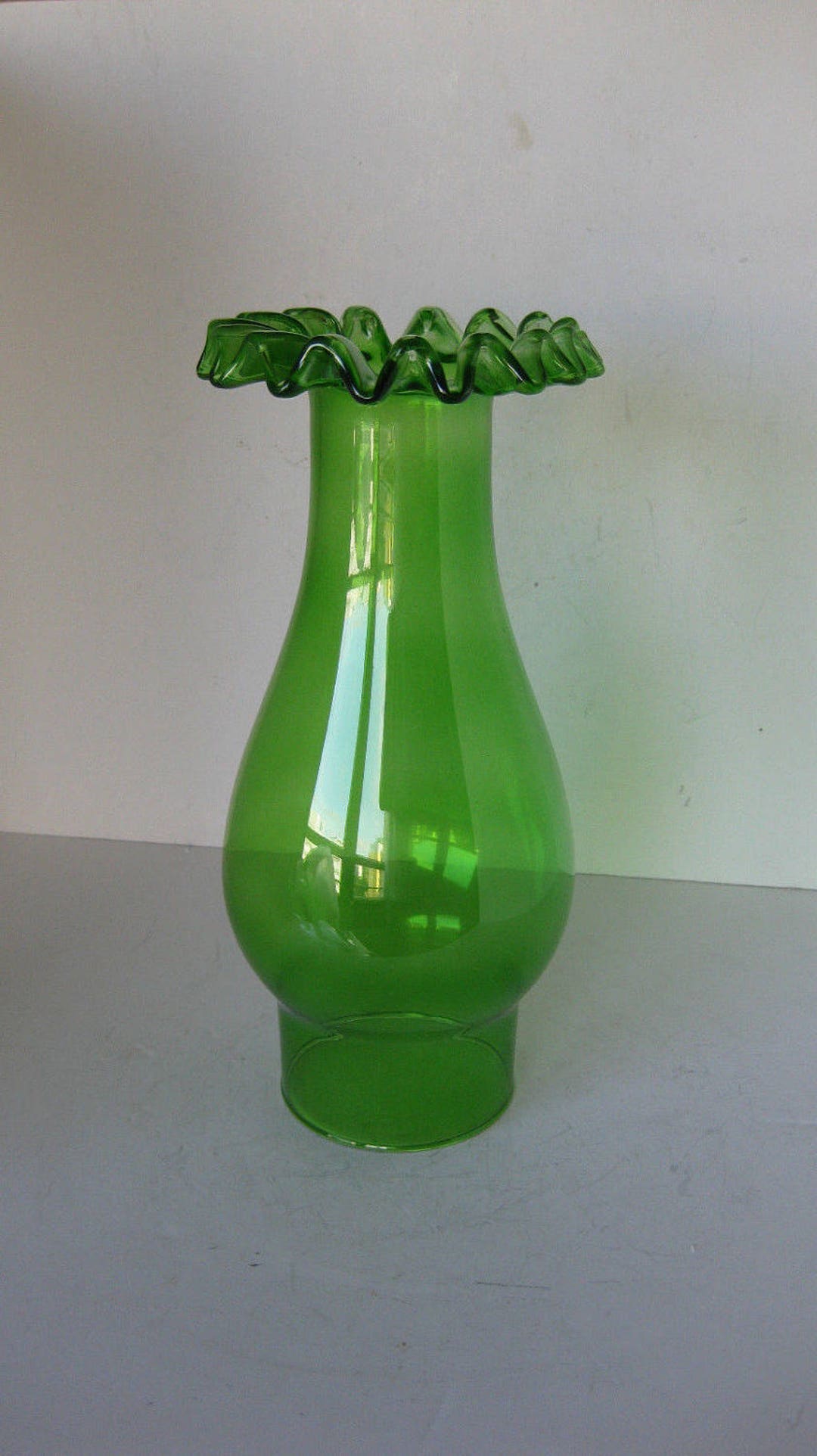 GREEN Glass Frill Top Chimney for Oil / Electric Lamps (base 2 5/8") - Etsy