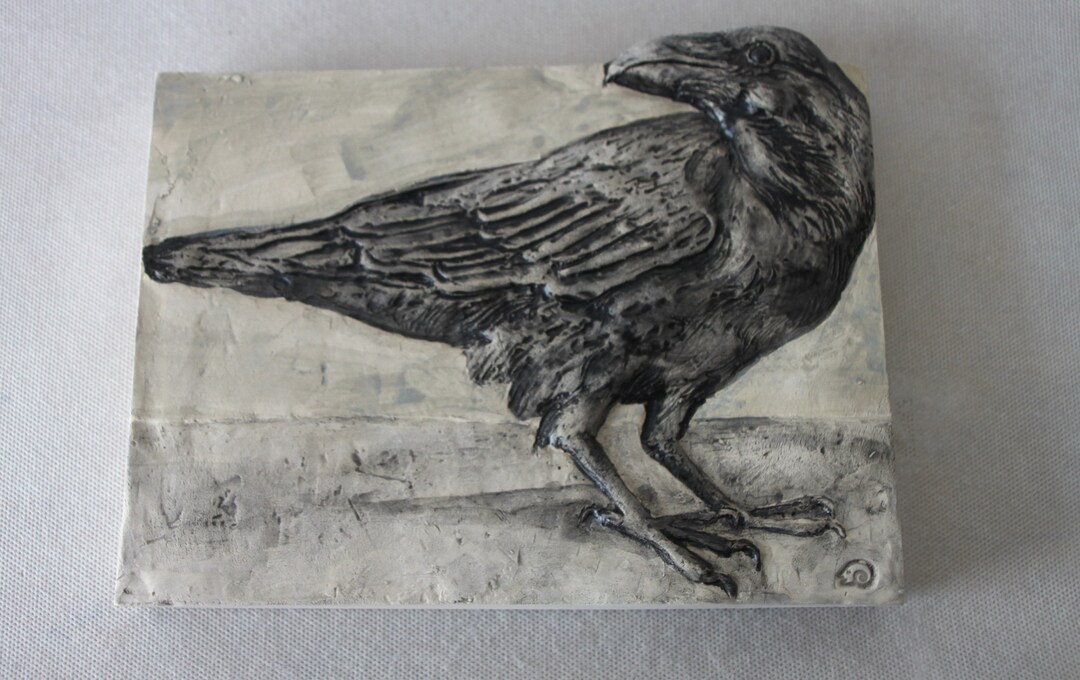 Raven , Ceramic Sculpture of a Raven , Raven Wallsculpture , Wall Art ...