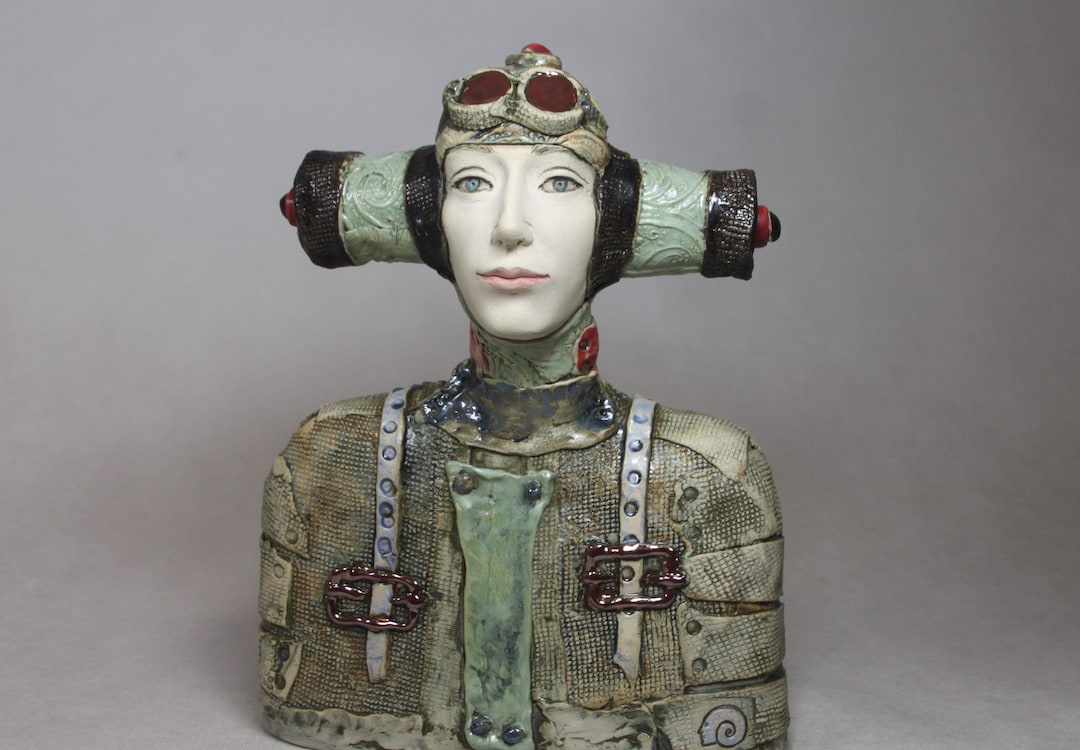 Steampunk Sculpture Bust Ceramic Sculpture Handmade - Etsy