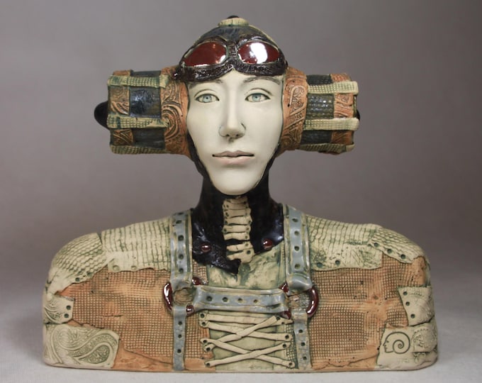 Steampunk Sculpture Bust , Male Ceramic Sculpture , Handmade Sculpture ...
